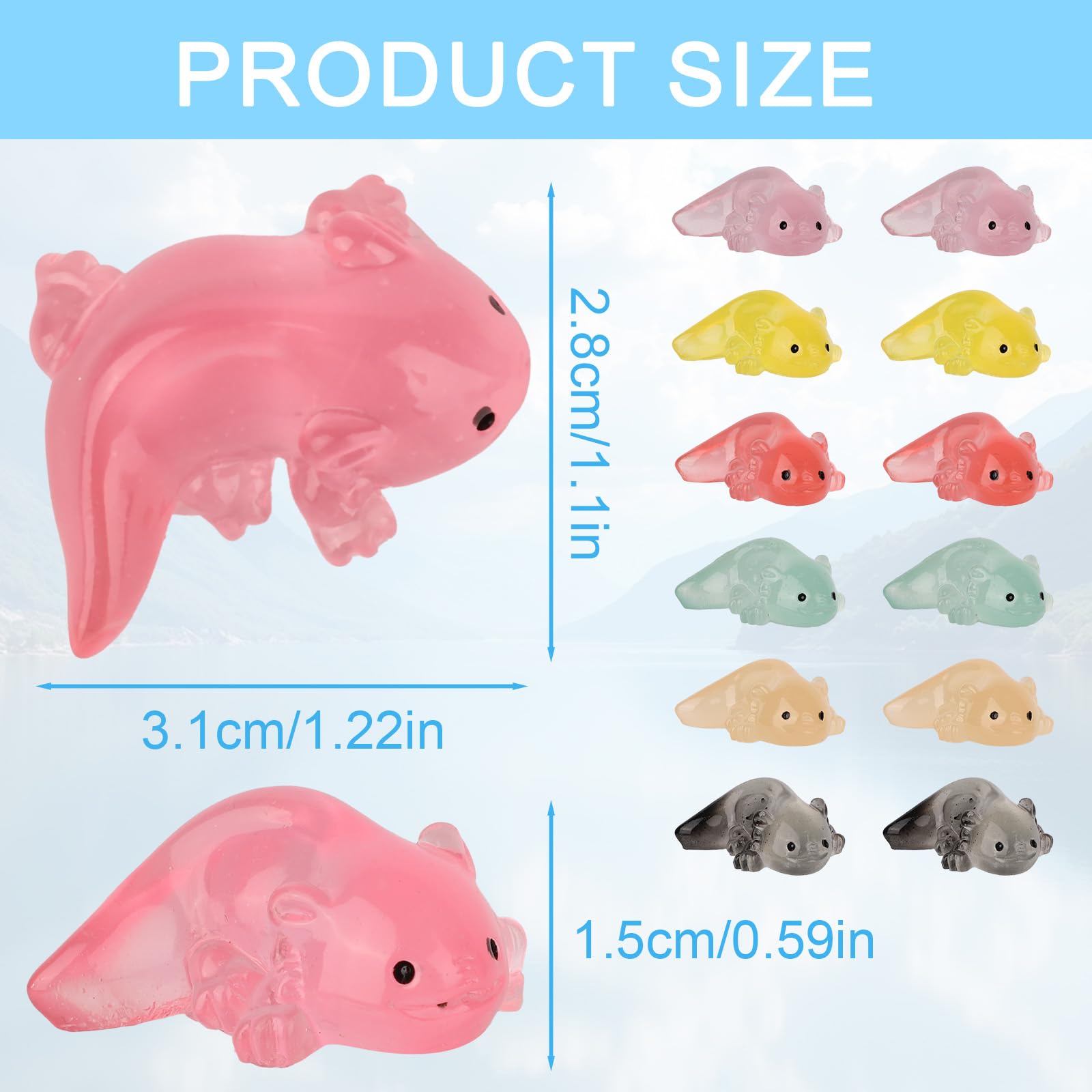 lasuroa 48pcs Luminous Mini Resin Axolotl Figurines, 8 Colors Glow in ...