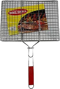 Barbecue Grid with Wooden Handle - BBQ Clamp Grid - Hamburger Grill ...