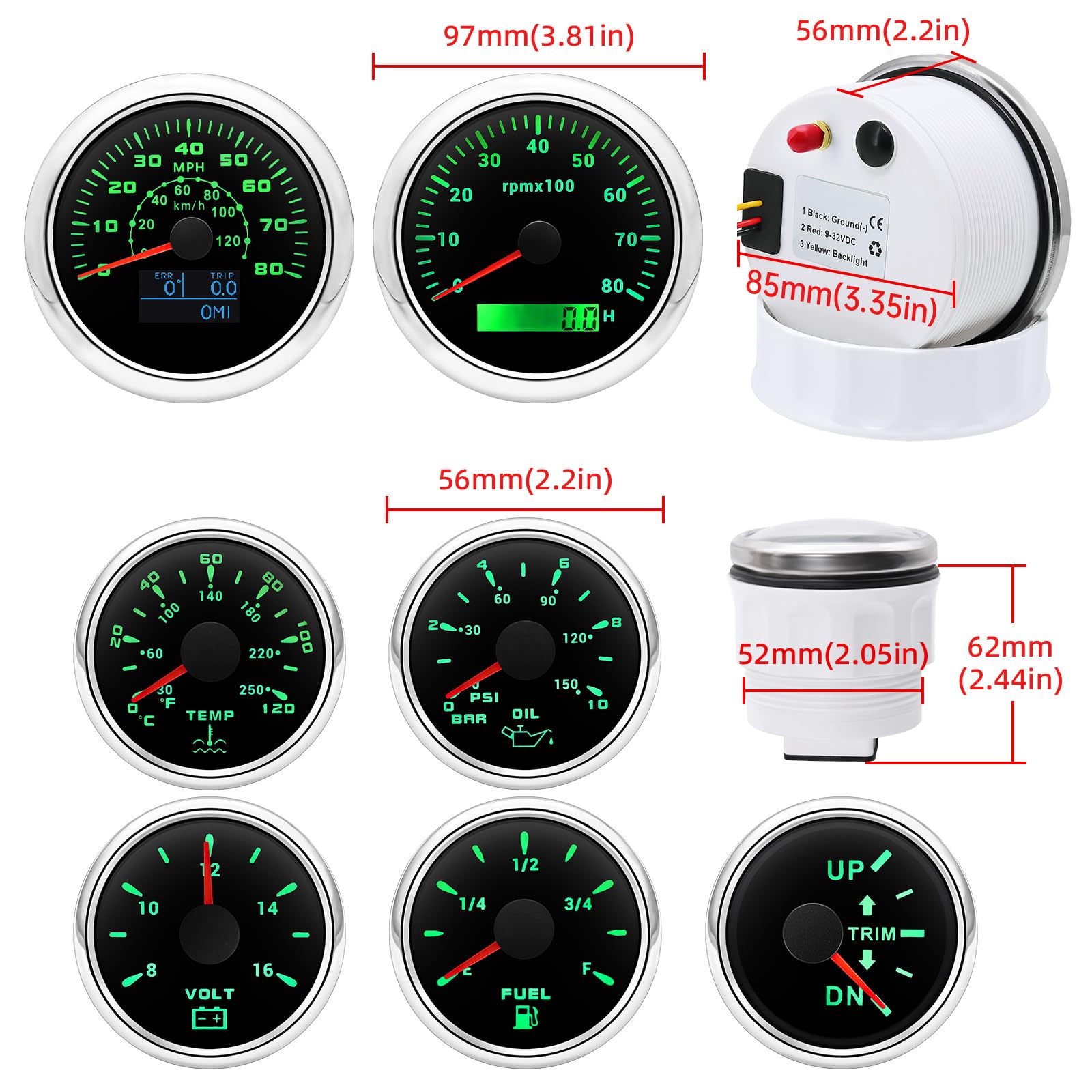 Snapklik.com : ARTILAURA 7 Gauge Set-GPS Speedometer, Tachometer, Oil ...