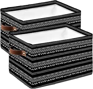 Amazon.com: Black Boho Geometric Storage Basket for Shelves, White Line ...