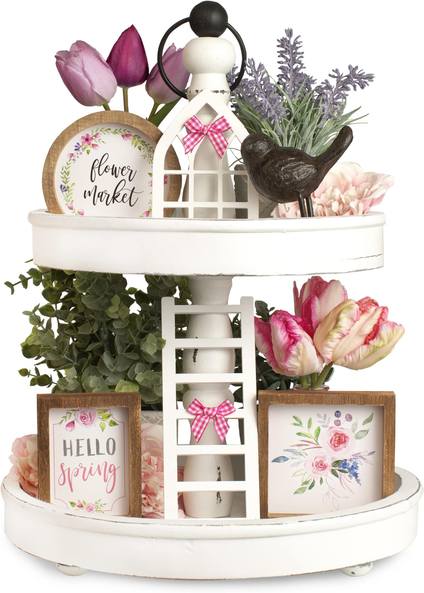 Amazon.com: Uruney Spring Tiered Tray Decor, Lavender Farmhouse Tray ...