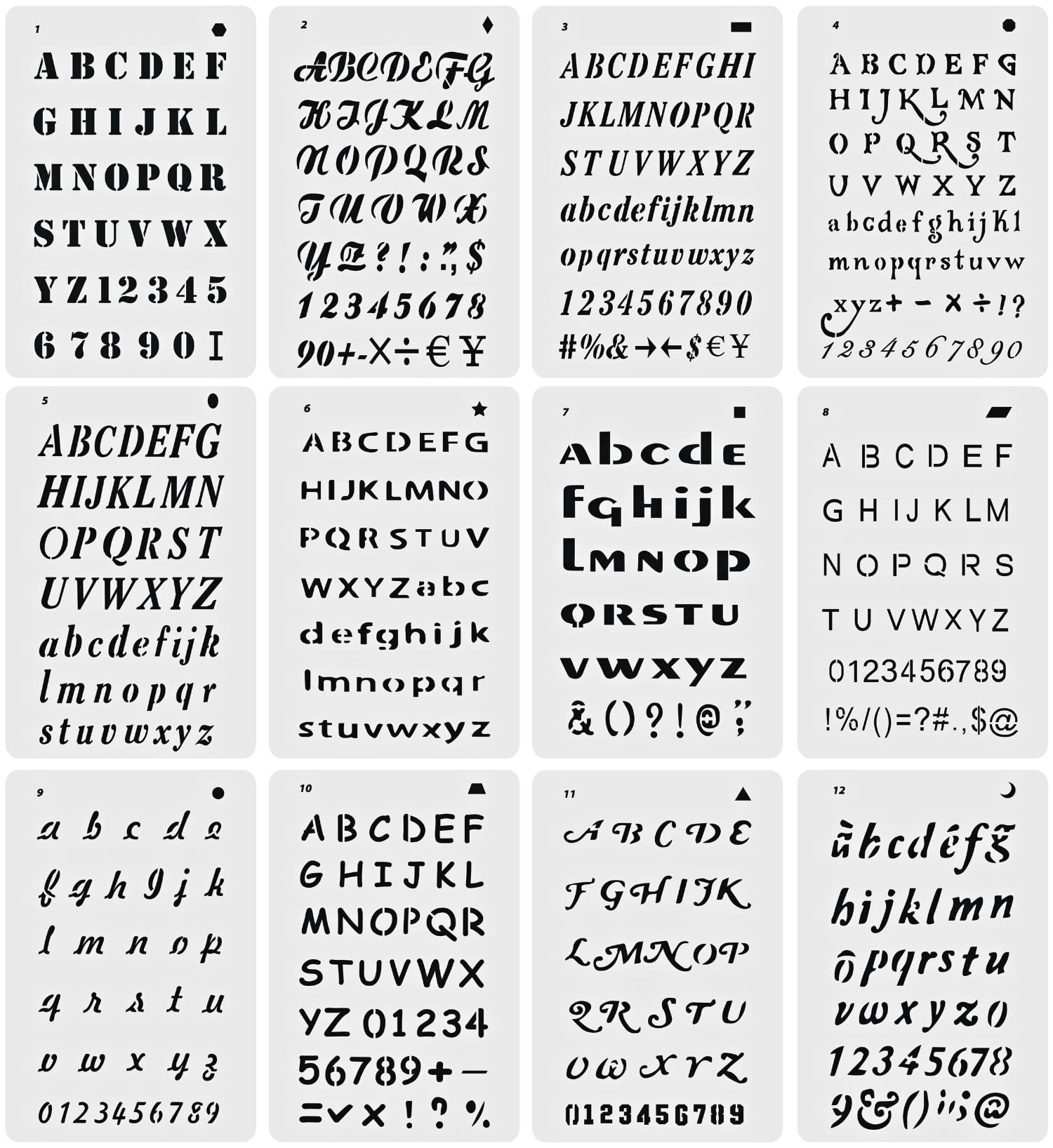 Buy BLUFEU 12 Pack Letter Stencils 4 x 7 Inch, Reusable Alphabet ...