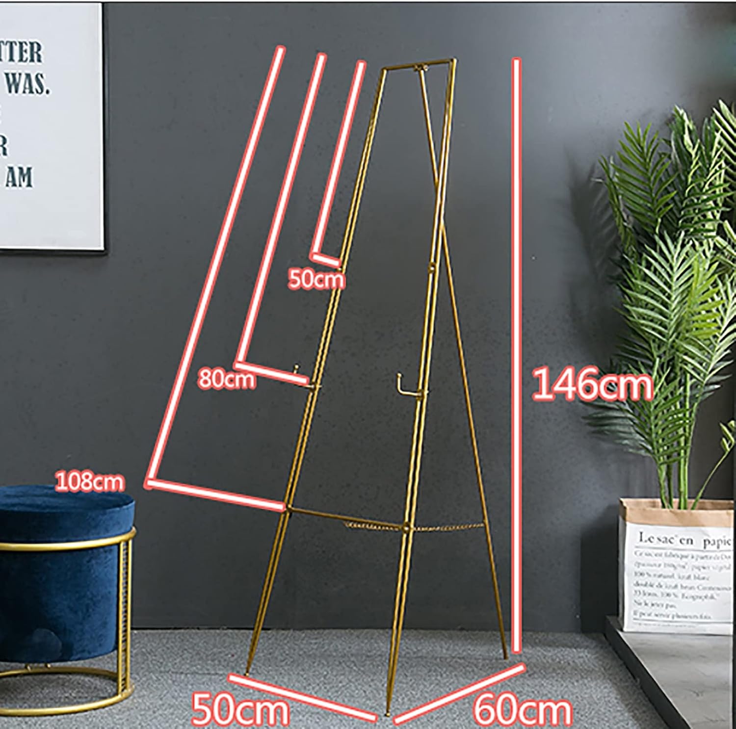 Strong and durable Golden Studio Easel, Wrought Iron Floor- standing ...