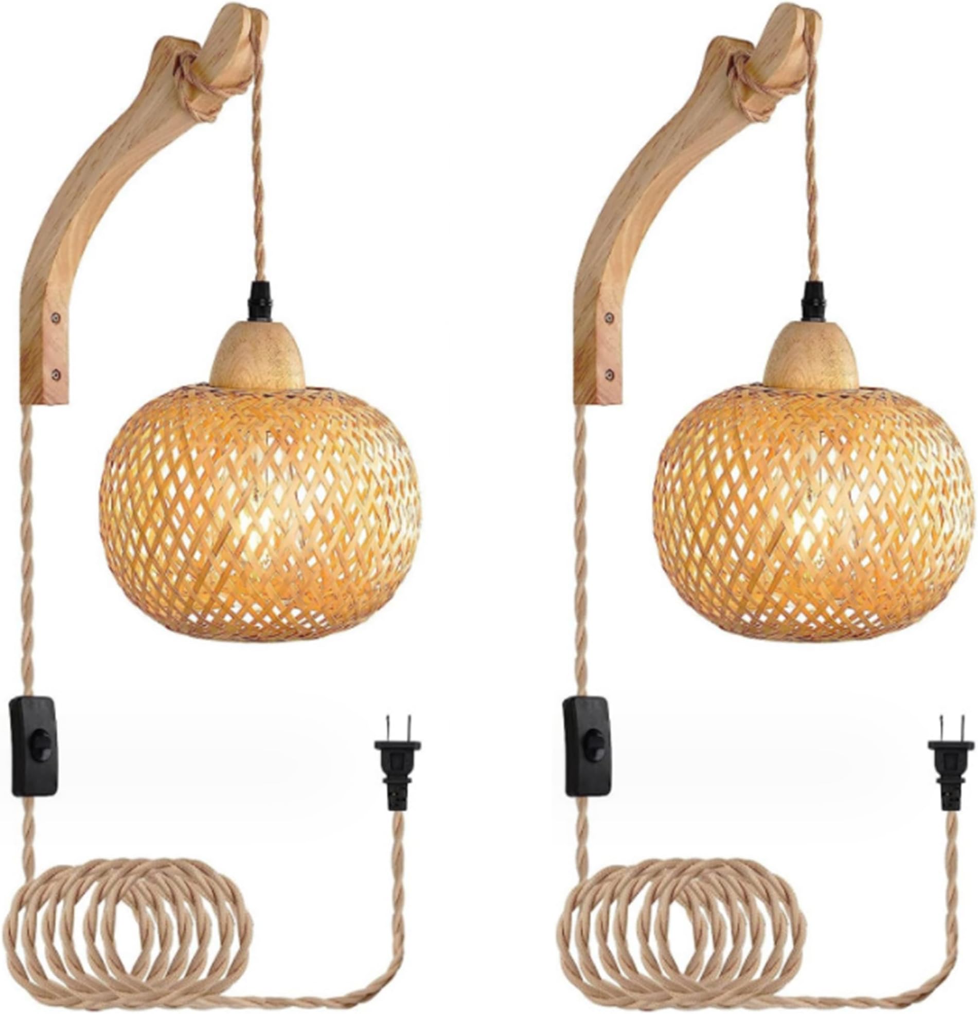 MEHIDFY Bamboo Lantern,Boho Bedside Lamp Set of 2,Pendant Bamboo Lamp ...