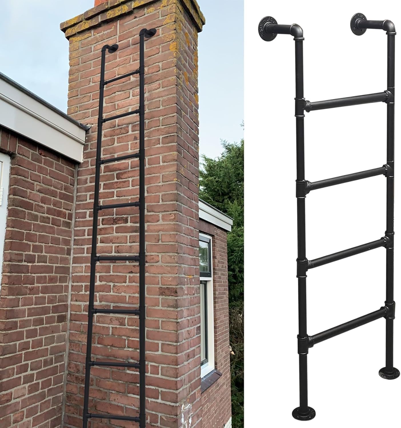 Black Universal Climbing Ladder Metal Iron Tube Window Well Ladder Wall ...
