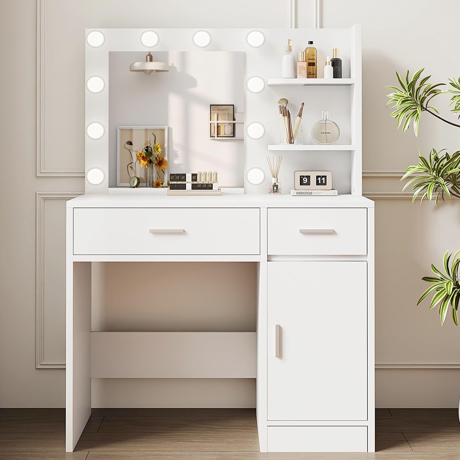 Amazon.com: Vanity Desk with Mirror and Lights, Makeup Vanity with 2 ...