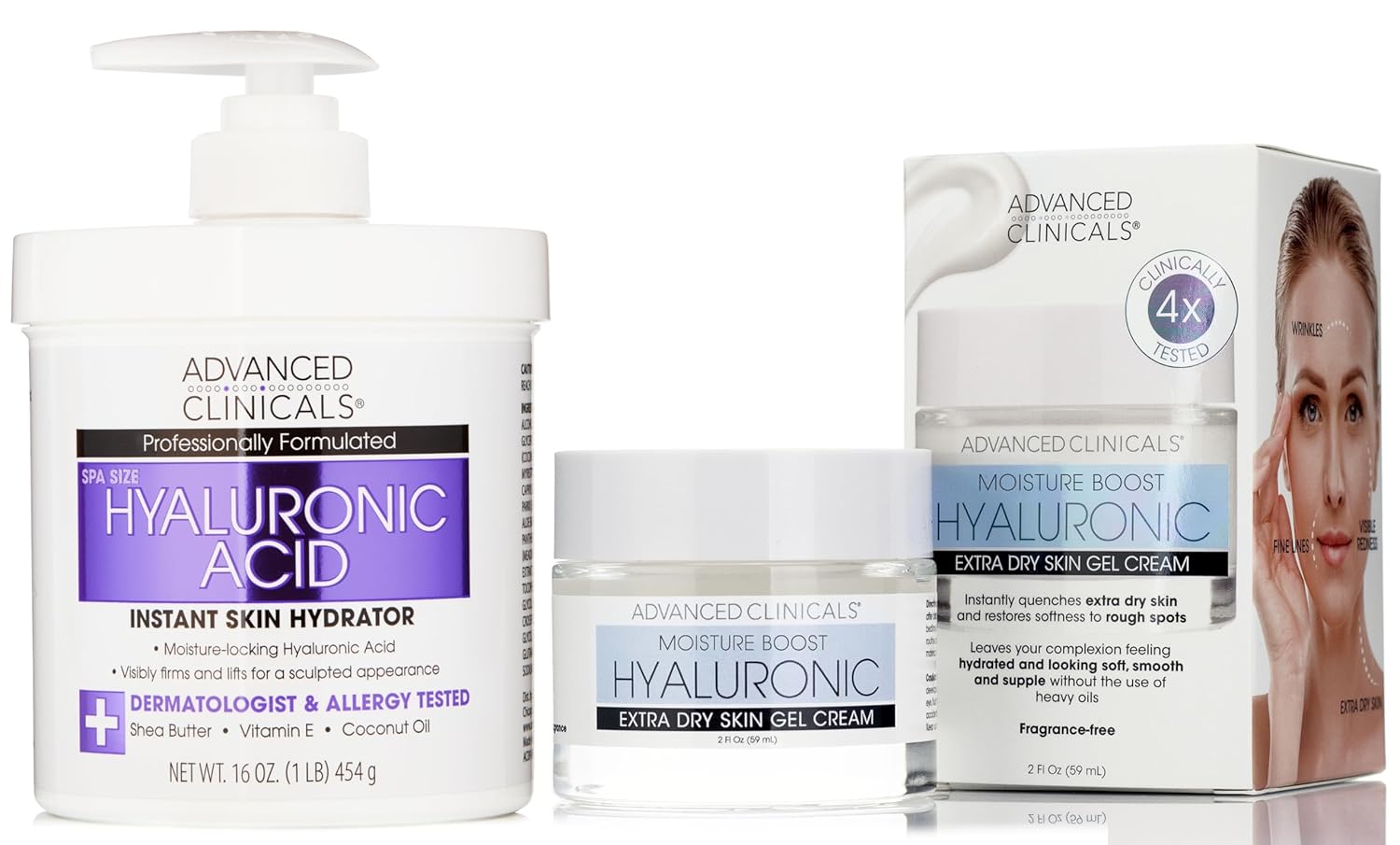 Amazon.com: Advanced Clinicals Hyaluronic Acid Face Moisturizer Gel Cream + Hyaluronic Acid Body ...