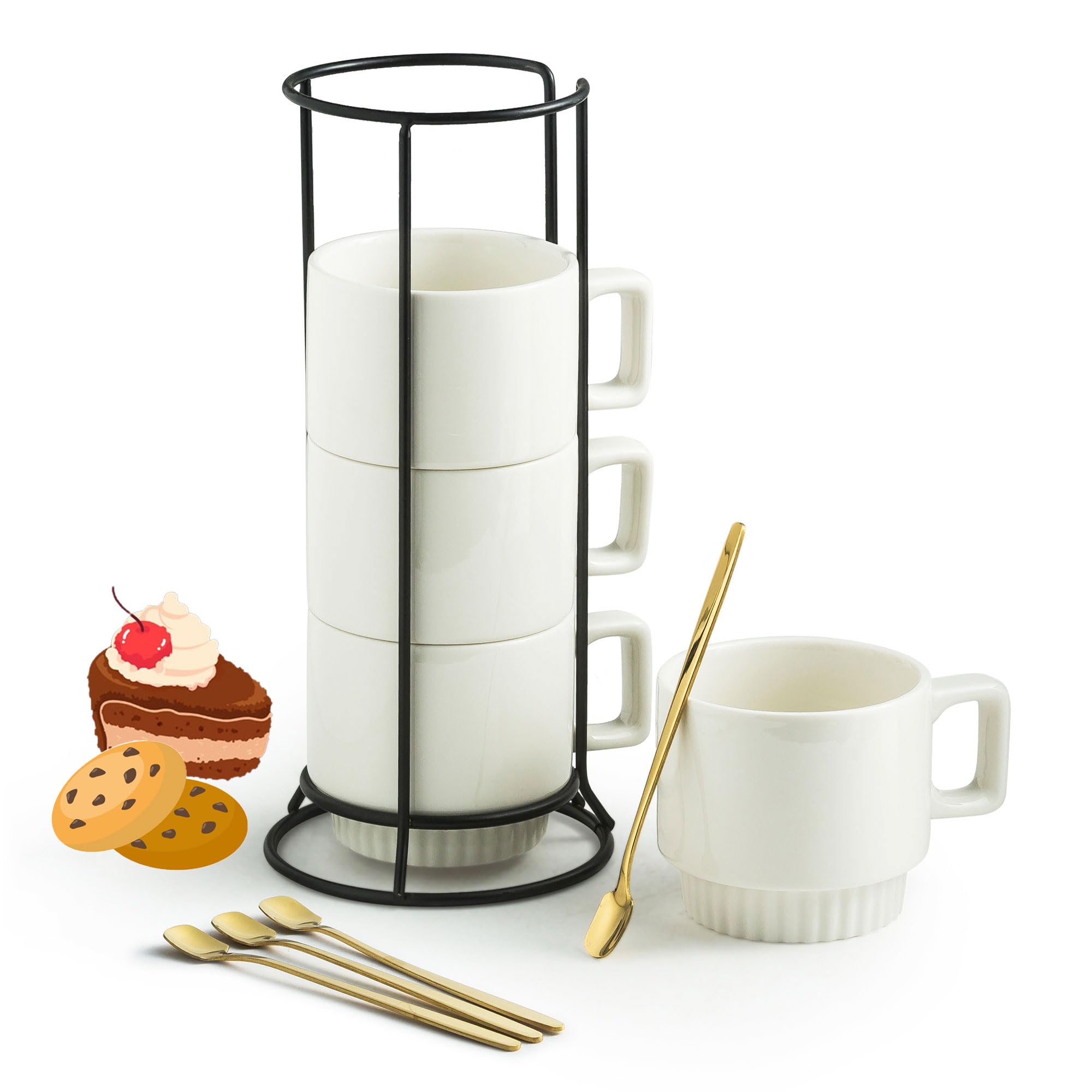 Amazon.com: Miamolo Coffee Mugs Set of 4, Stackable Coffee Cups with ...