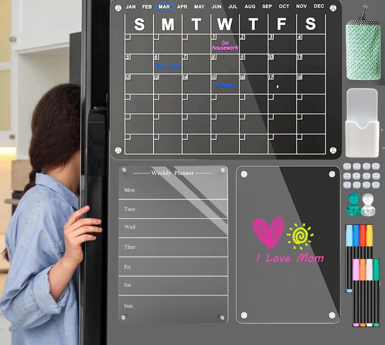 EVOLVE HOMEWARES Monthly + Weekly Magnetic Fridge Calendar Premium ...