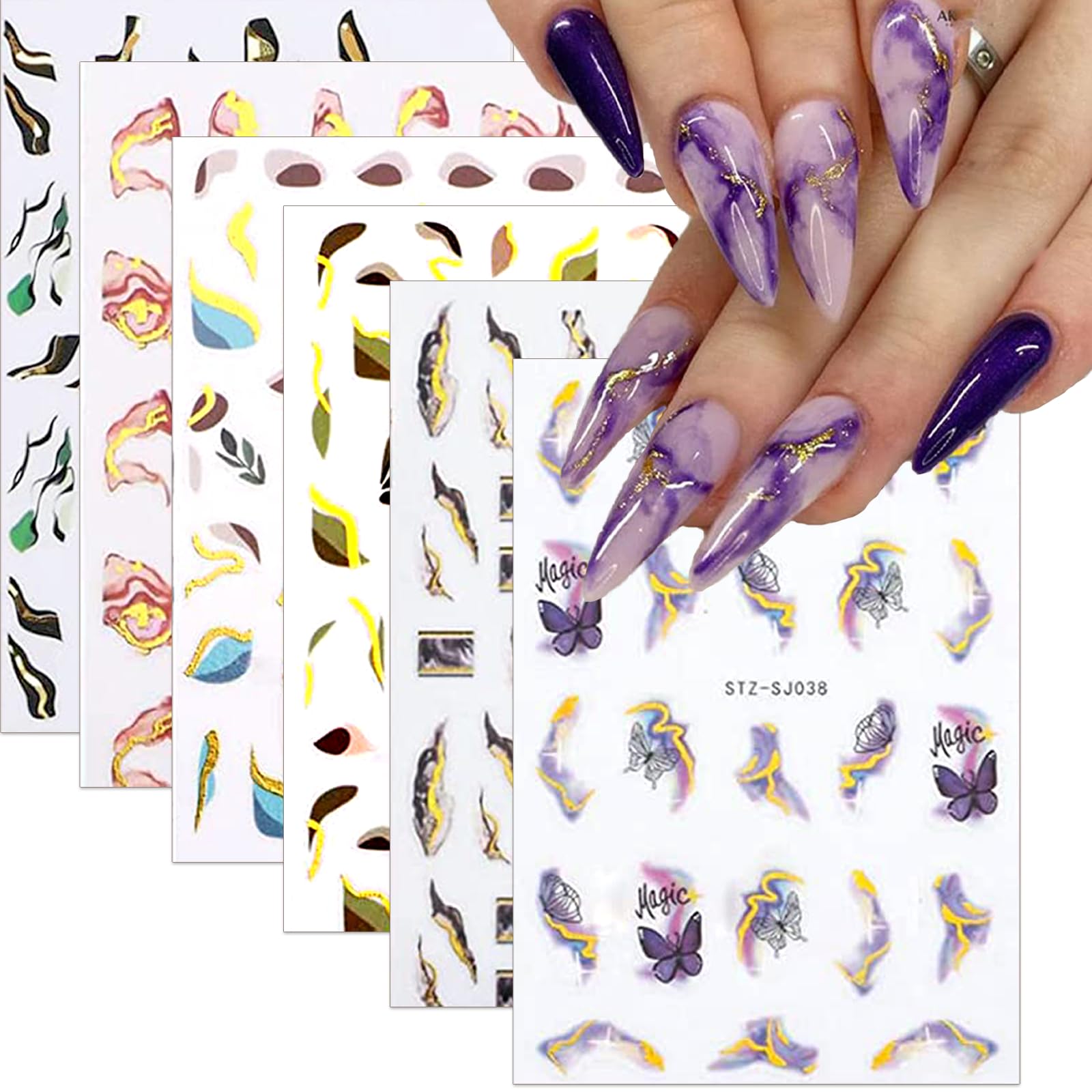 Amazon.com: 8 Sheets Nail Art Stickers Gold Stripe Line Nail Decals 3D ...