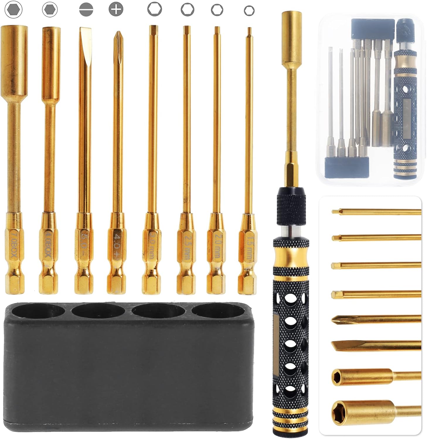8 in 1 RC Tool Kit, RC Hex Driver Set 1.5mm 2.0mm 2.5mm 3.0mm & Hex Nut ...