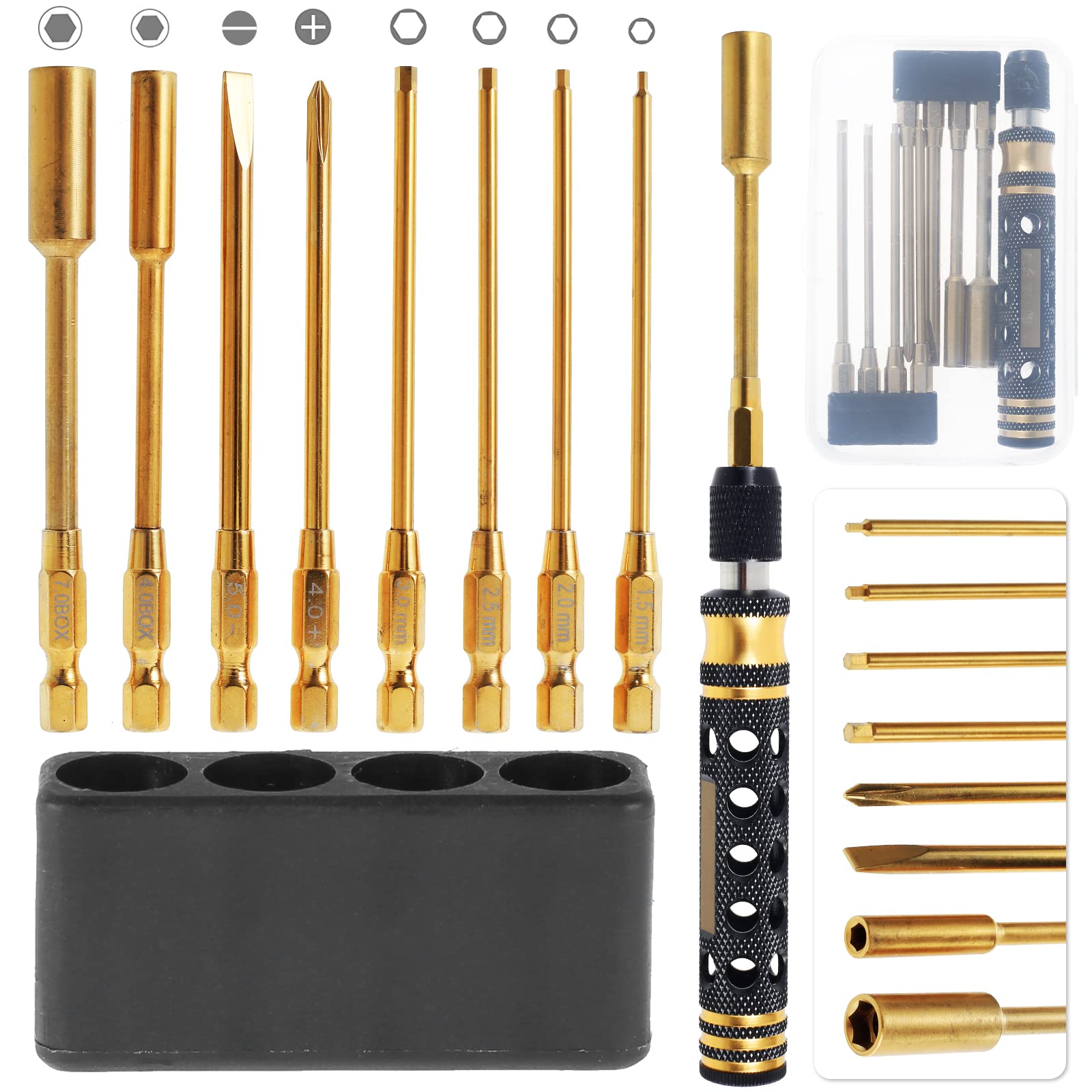 8 in 1 RC Tool Kit, RC Hex Driver Set 1.5mm 2.0mm 2.5mm 3.0mm & Hex Nut ...