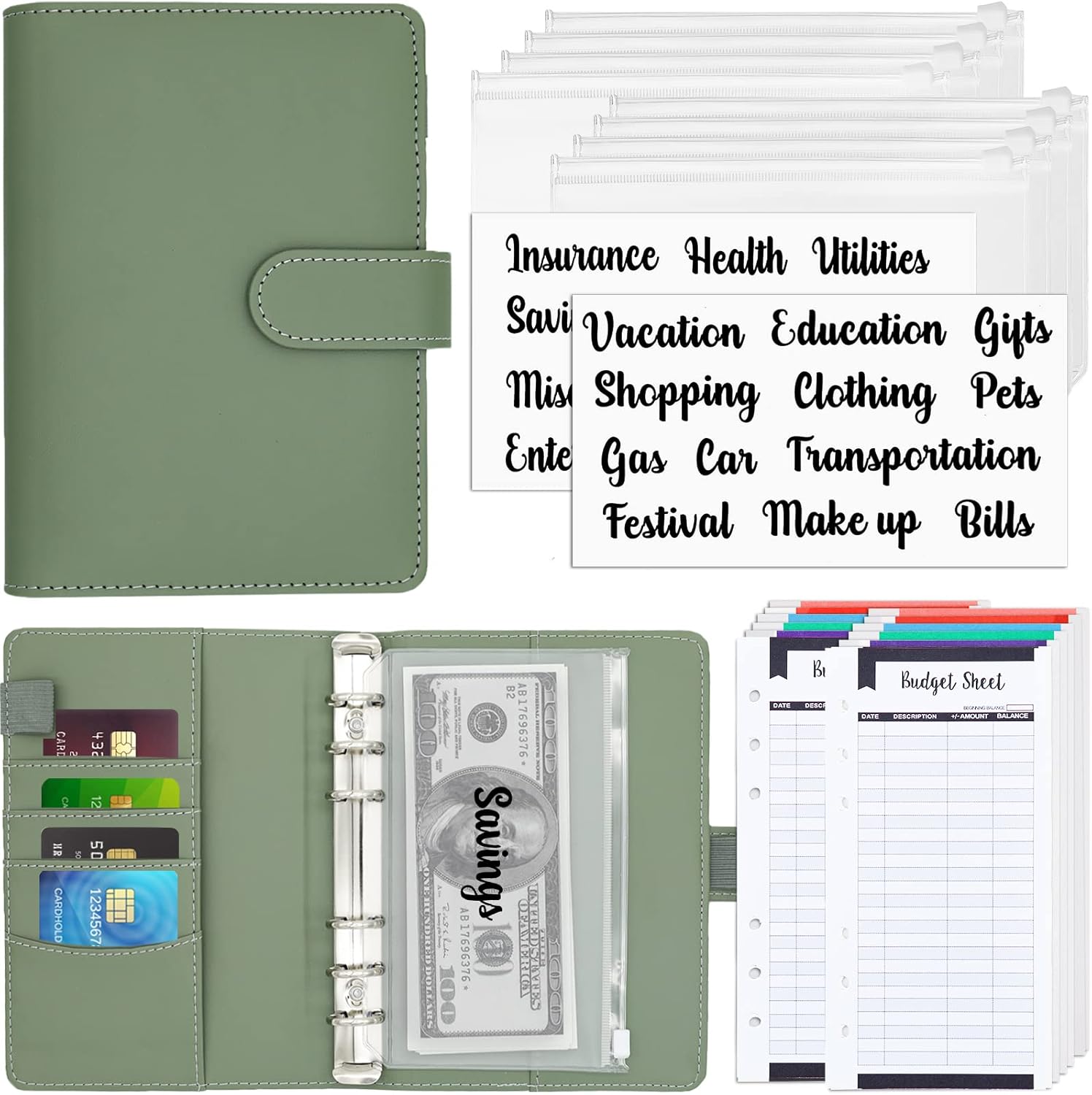 Amazon.com : Budget Binder with Zipper Envelopes,Cash Envelopes for ...