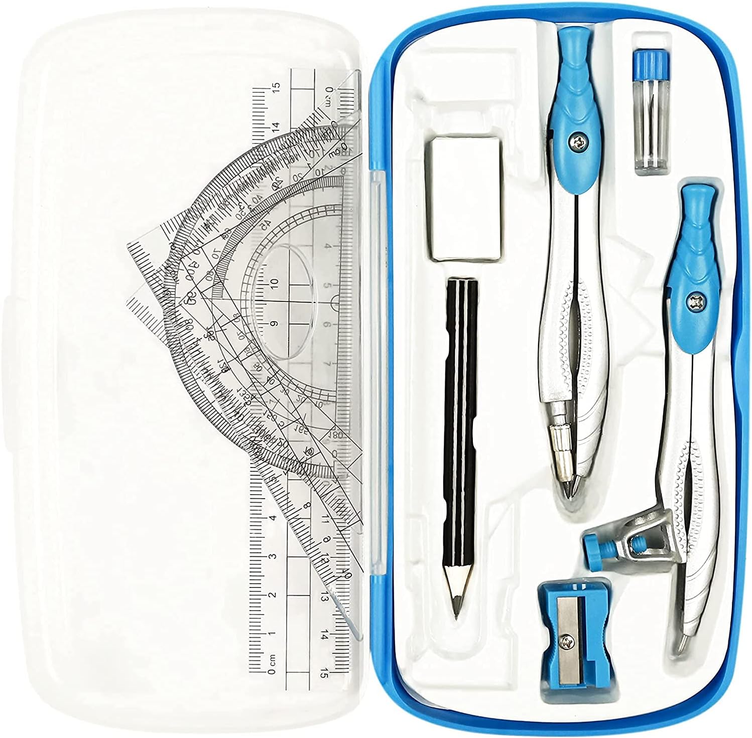 Amazon Basics 10-Piece Math Kit - Includes Compasses, Graphite, Eraser ...