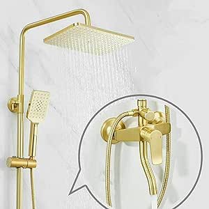 Shower Faucet Set Brushed Gold, Luxury 9-Inch Rainfall Shower Head With ...
