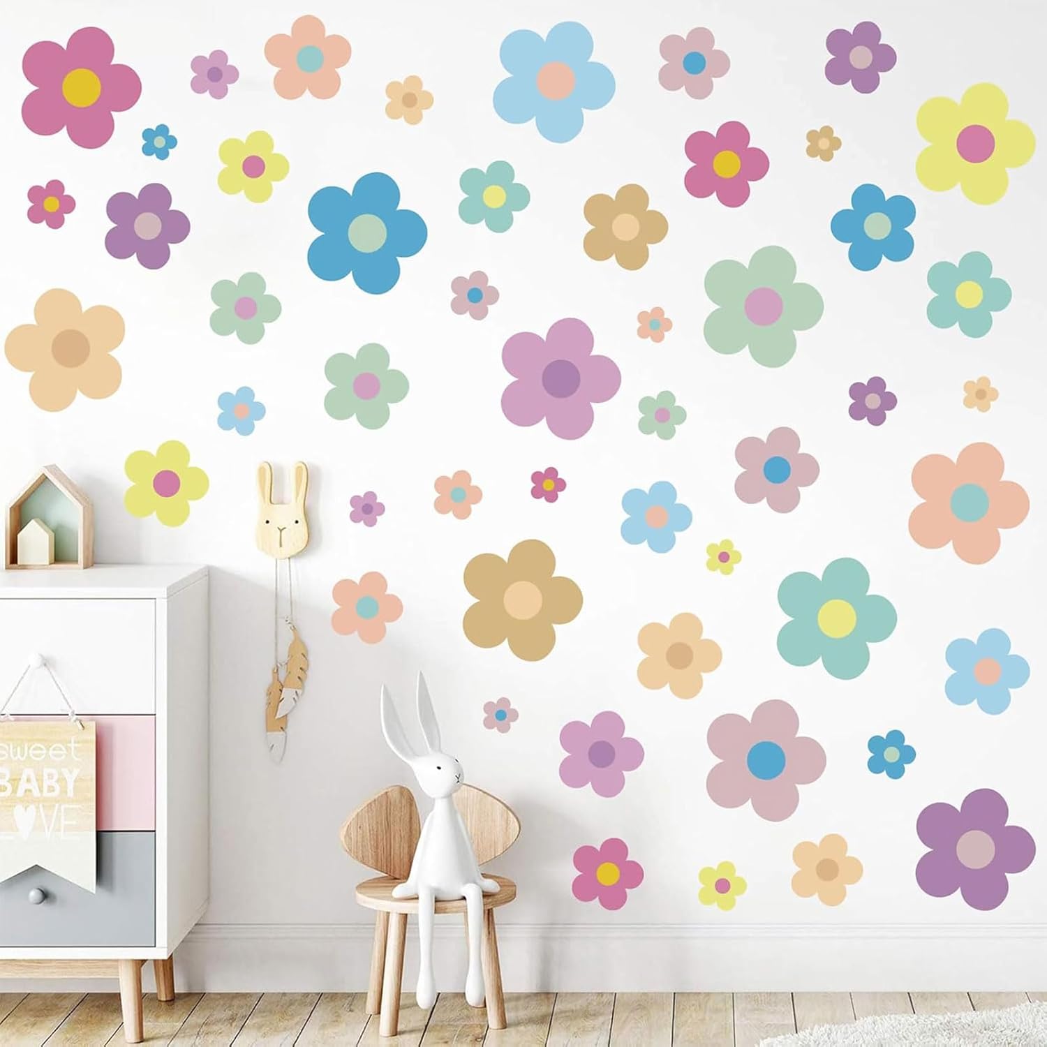 63 Pcs Flowers Wall Sticker, PVC Decal Easy Peel and Stick Wall ...