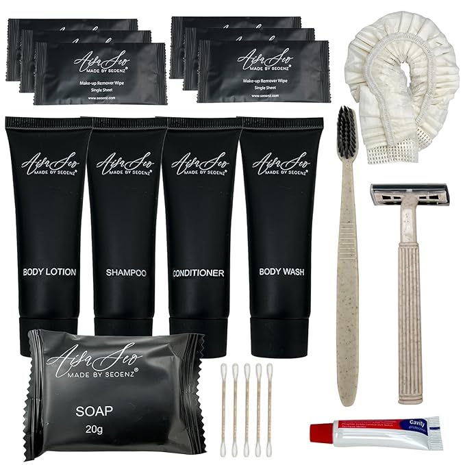 Amazon.com : 11 Piece Toiletry Kit for Hotels & Airbnb | 1oz Shampoo ...