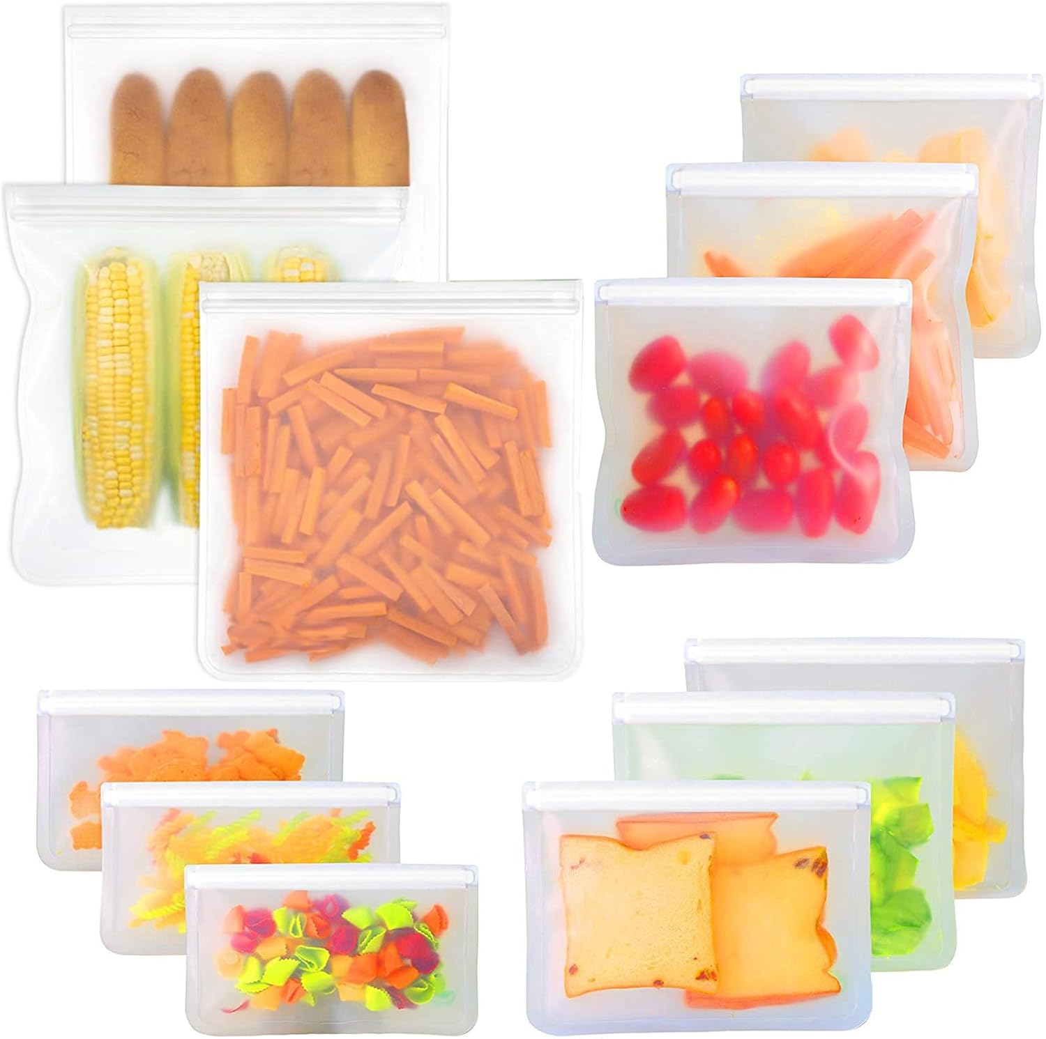 Amazon.com: 12 Pack Reusable Food Storage Bags Silicone Ziplock Bags ...