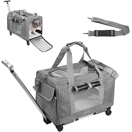 Amazon.com : Rolling Pet Carrier with Wheels, Foldable Airline Approved Dog Carriers for Small ...