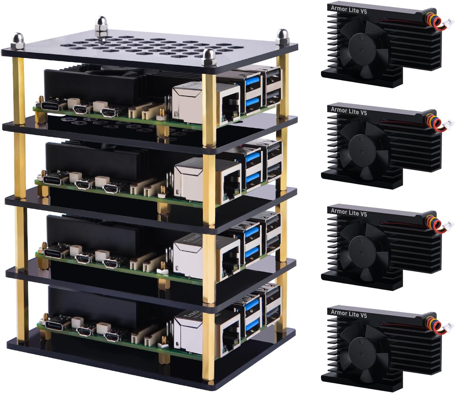 Amazon.com: GeeekPi 4 Layers Cluster Case for Raspberry Pi 5, Pi 5 Stackable Case with 4PCS ...