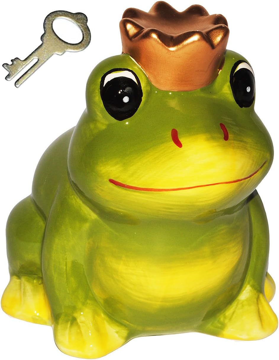 Amazon.de: Spardose Frosch Froschkönig aus Keramik 12 cm groß grün mit ...