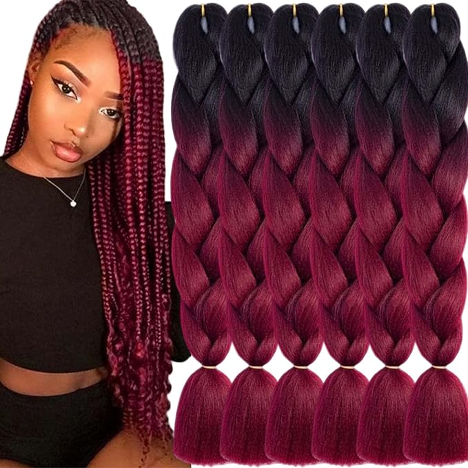 Amazon.com : TENGSHUO FLY Black to Wine Red Braiding Hair 6 Packs ...