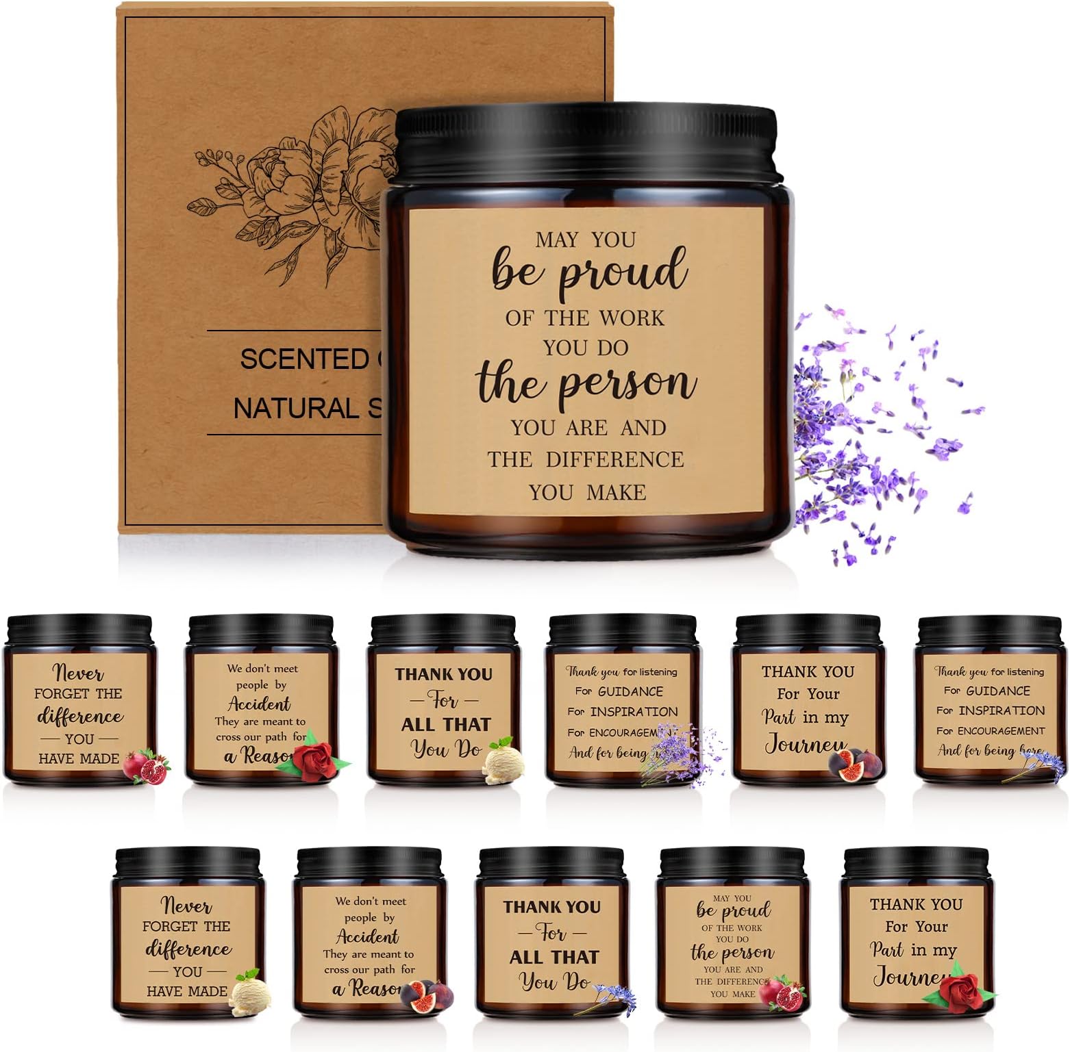 Amazon.com: Mtlee 12 Pcs Jars Thank You Candle Gifts 3.5 oz Teacher ...