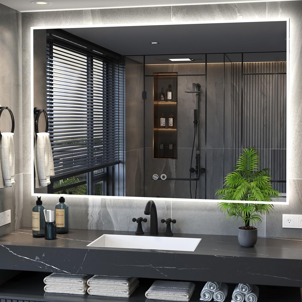 Moonee 40 x 32 Inch LED Backlit Mirror Bathroom,3 Colors LED Mirror for ...