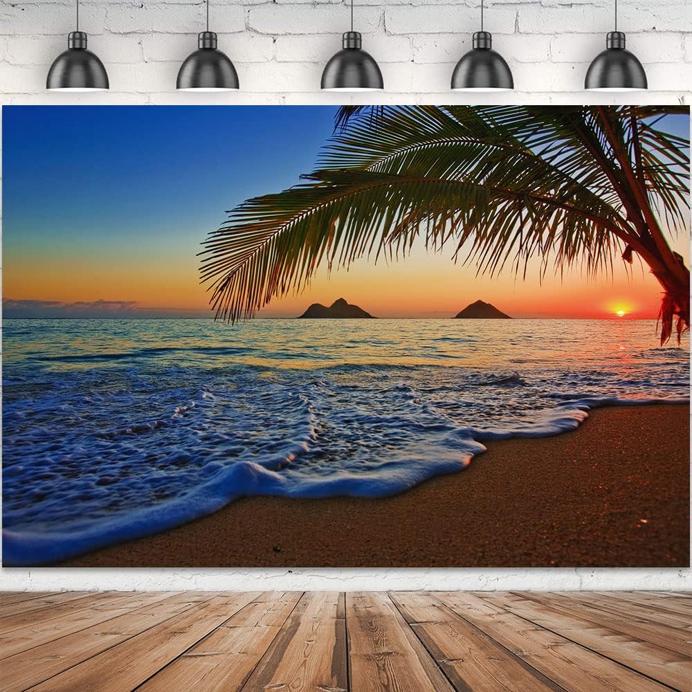 Amazon.com : Tropical Beach Backdrop, Vinyl Summer Hawaiian Green Palm ...
