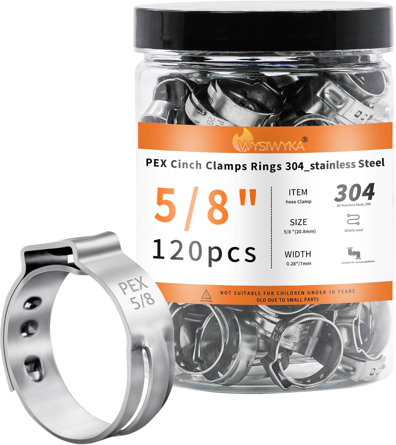 WYSIWYKA 120pcs 5/8 inch PEX Cinch Clamps Rings, 304 Stainless Steel ...