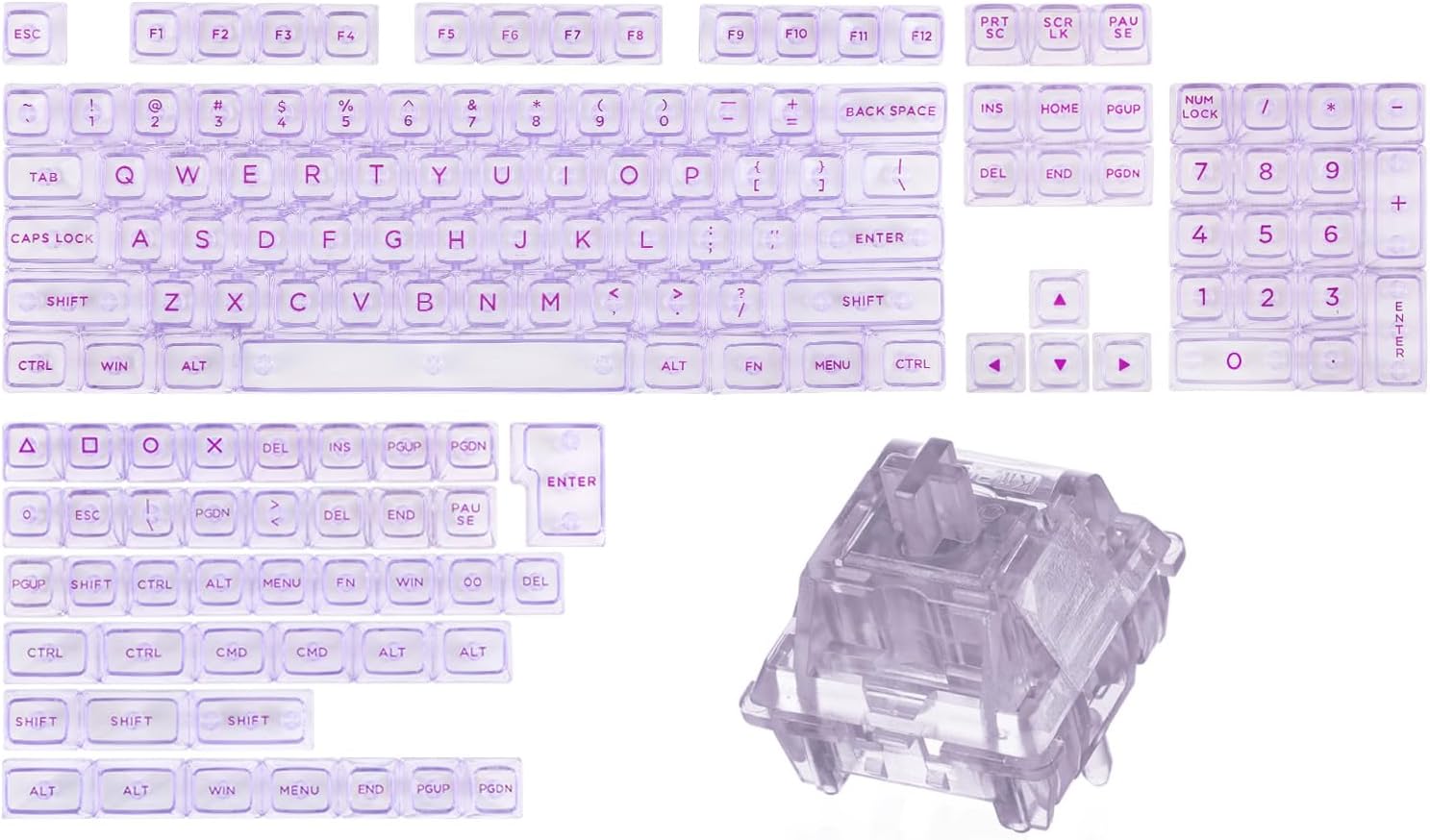 Amazon.com: KiiBOOM Purple Transparent PC Keycaps Set and 3 Sets of ...