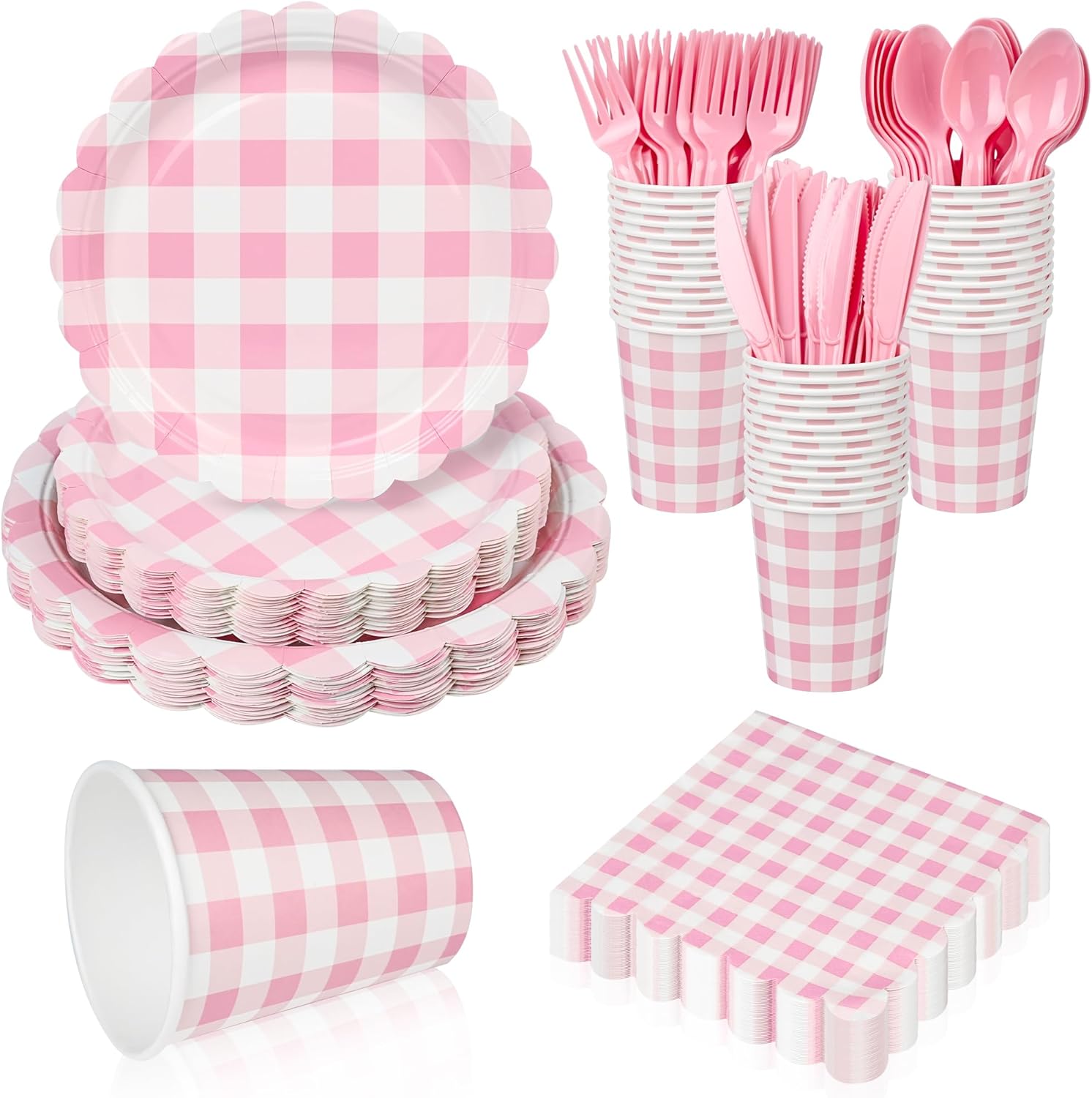 Amazon.com: 175Pcs Gingham Party Supplies for 25 Guests Scalloped ...
