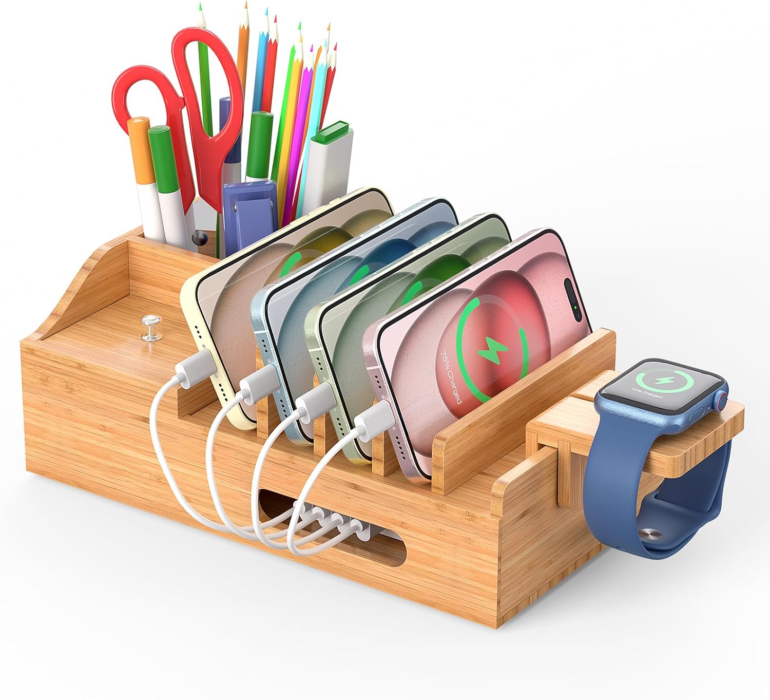Bamboo Charging Docks for Multiple Devices, Wooden Charge Box Rack, for ...