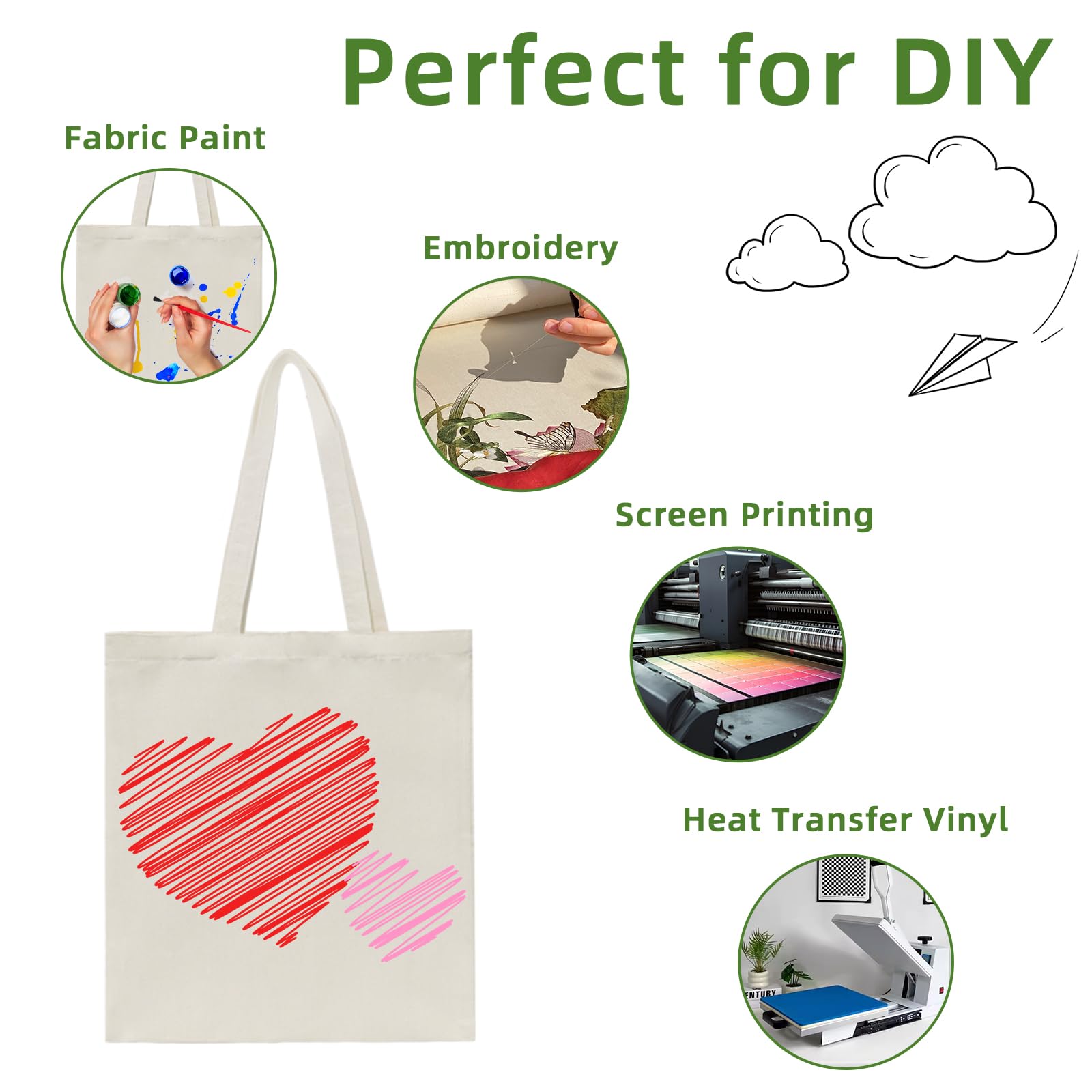 Snapklik.com : 6 Pack Canvas Tote, Reusable Blank Canvas For Shopping ...