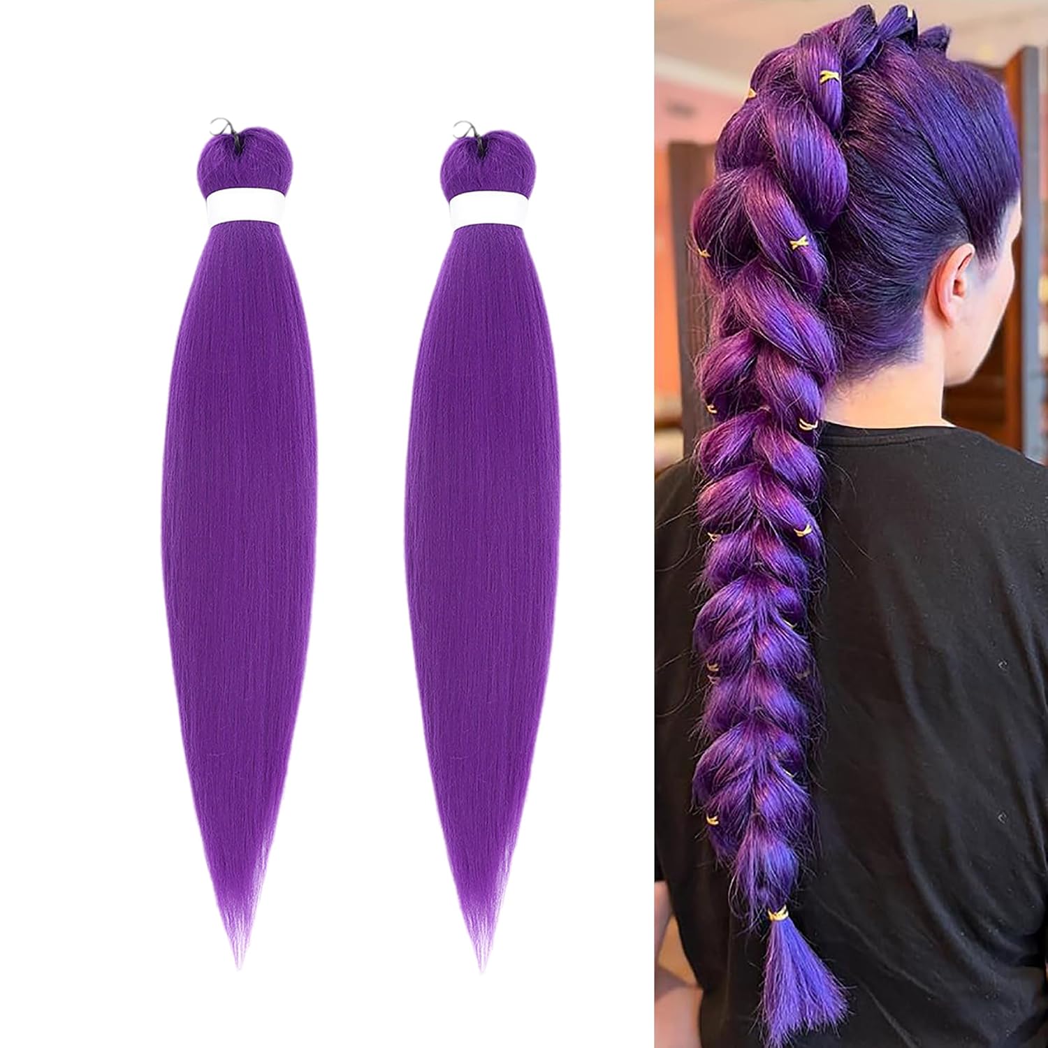 Amazon.com : 2pcs Purple Hair Extensions for Braids Pre Stretched ...