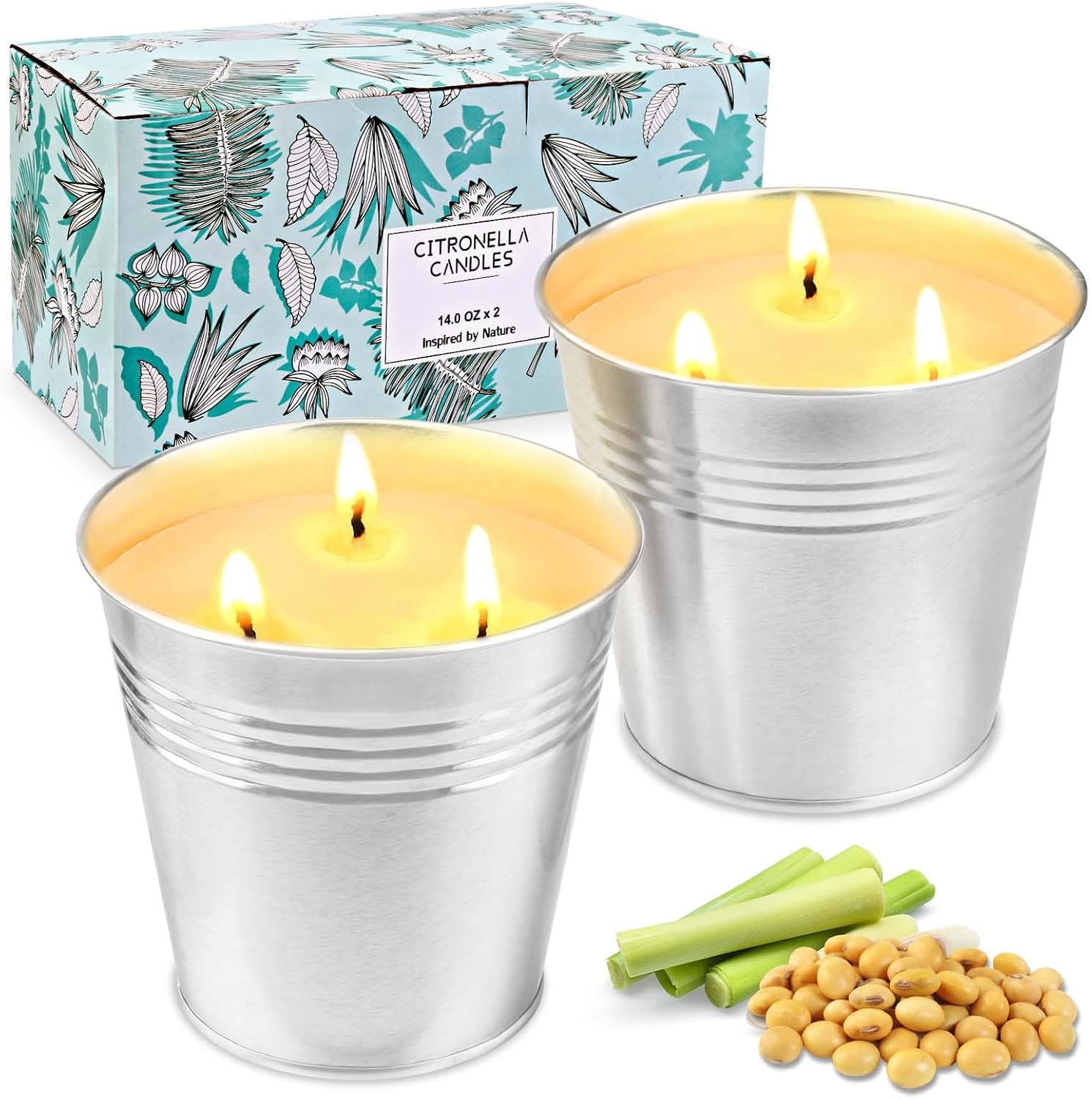 Citronella Candles Outdoor Large, 2 x 14oz Citronella Fragranced Candle ...