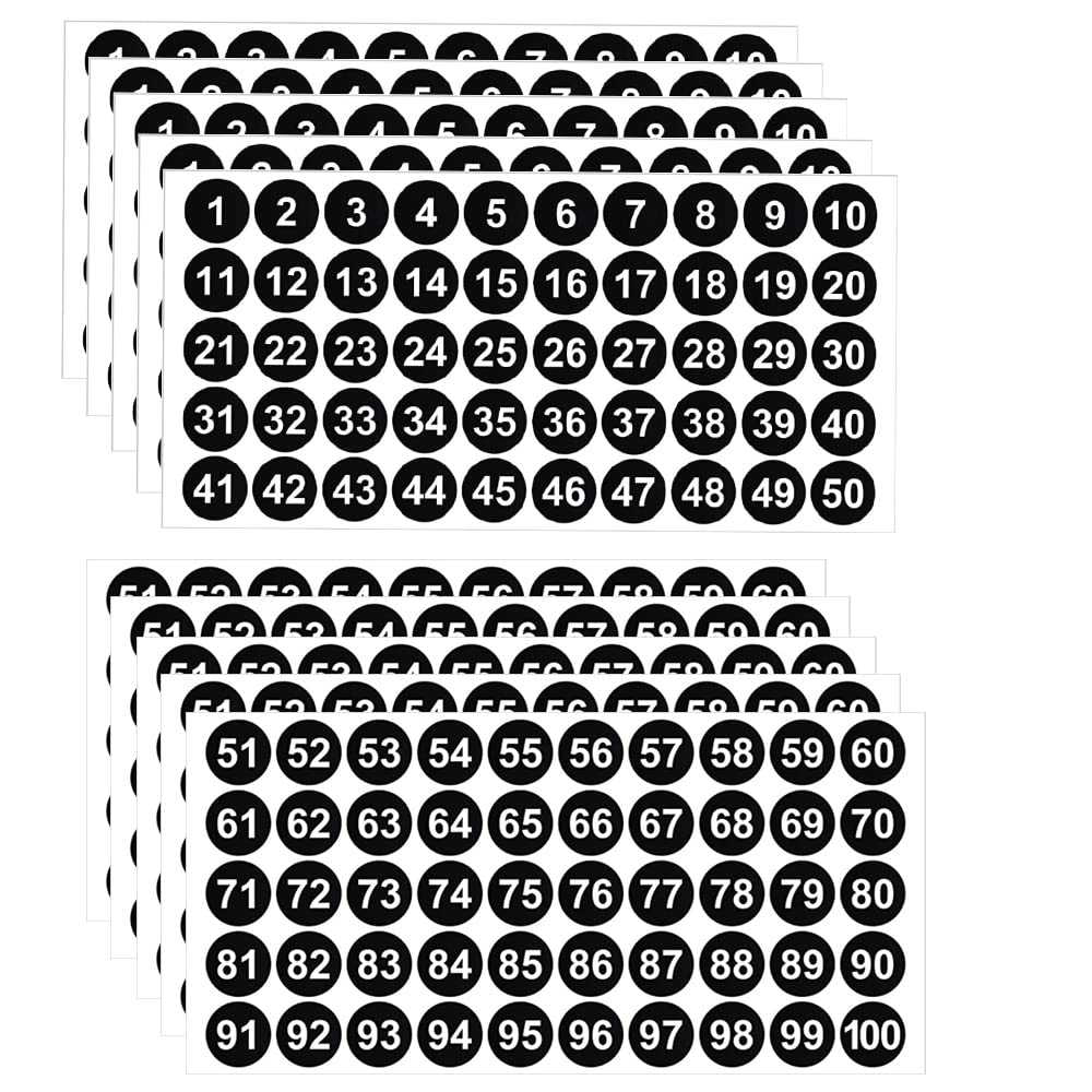 LICQIC 10 Sheets Number Stickers, 5 Sets of 1-100 Number Sticker for ...
