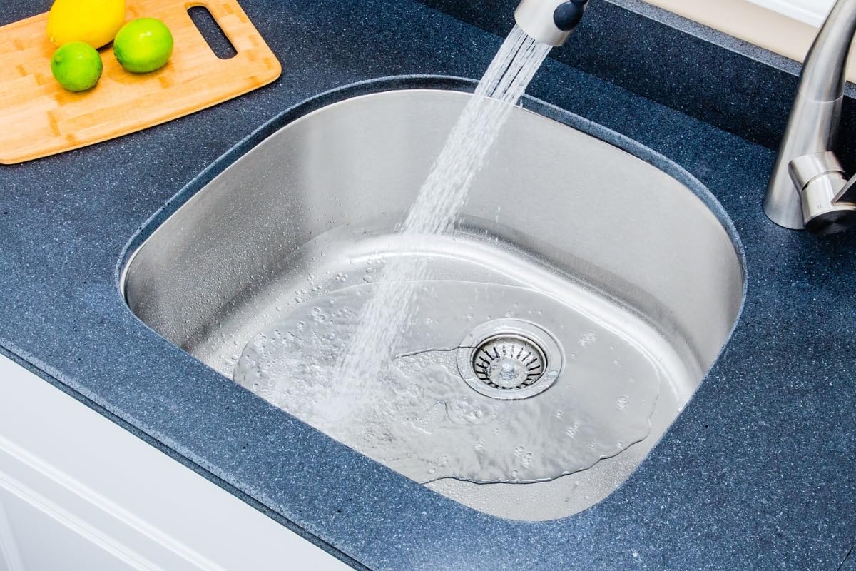 24 in. 18 Gauge Undermount D-Shaped Single Bowl Stainless Steel Kitchen ...