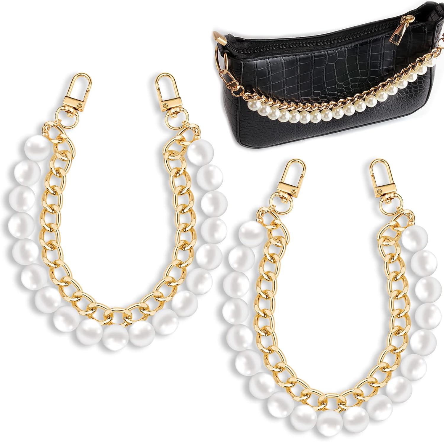 2 Pcs 9.45" Pearl Purse Chain Short Handle Replacement Bag Chain Strap ...