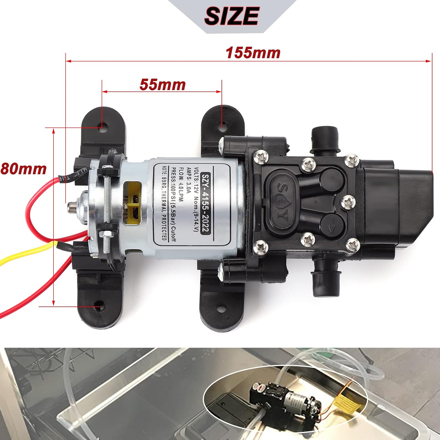 HSEAMALL DC 12V Diaphragm Pump,High Pressure Diaphragm Water Pump,Self ...