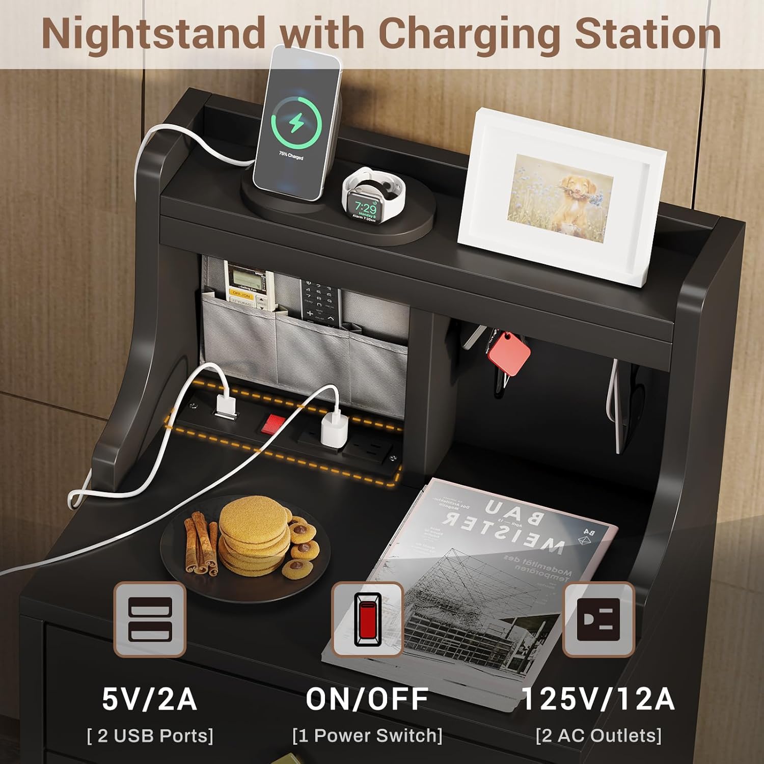 ADORNEVE Smart Night Stand Set 2,Luxury Night Stand with Sensor Light ...