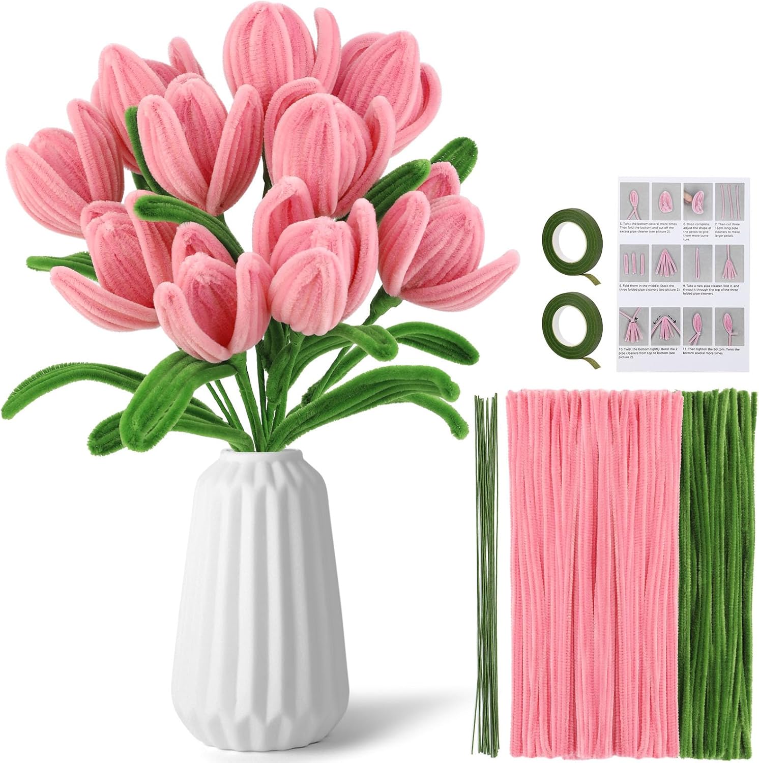 Amazon.com: Pipe Cleaner Flowers Pink Pipe Cleaners Set Chenille Stems ...