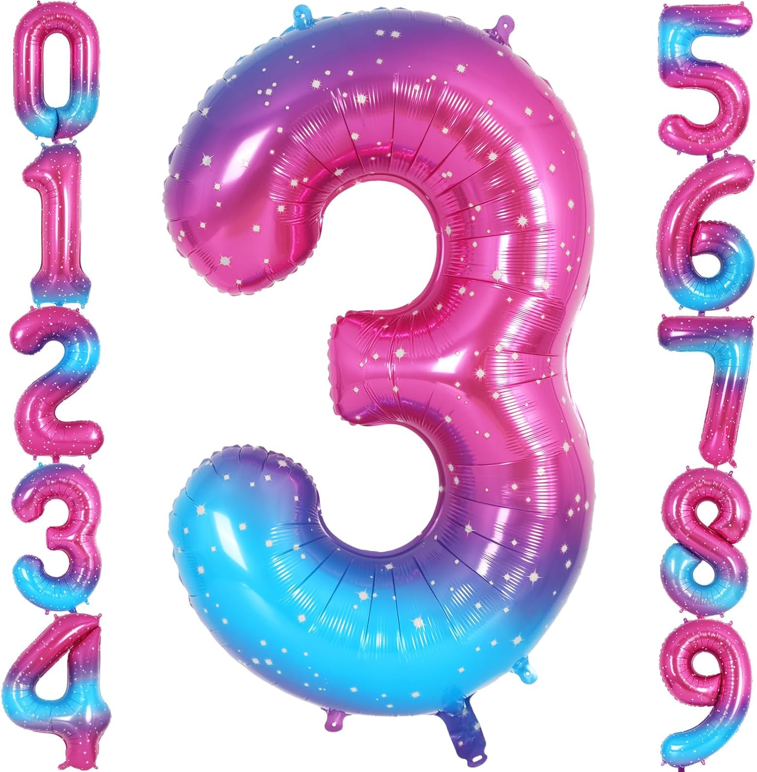 Amazon.com: Pink Blue Number 3 Balloon, Large Foil Helium Gradient ...