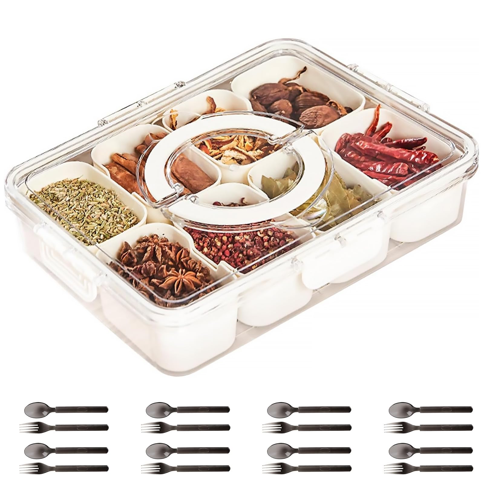 Amazon.com | Divided Serving Tray with Lid and Handle, Clear Snack Box ...
