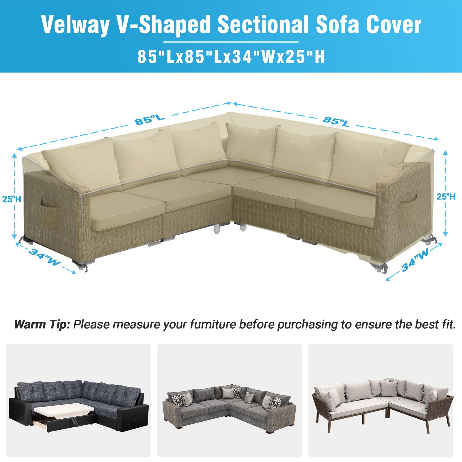 Snapklik.com : Velway Patio Sectional Sofa Cover V-Shaped Waterproof ...