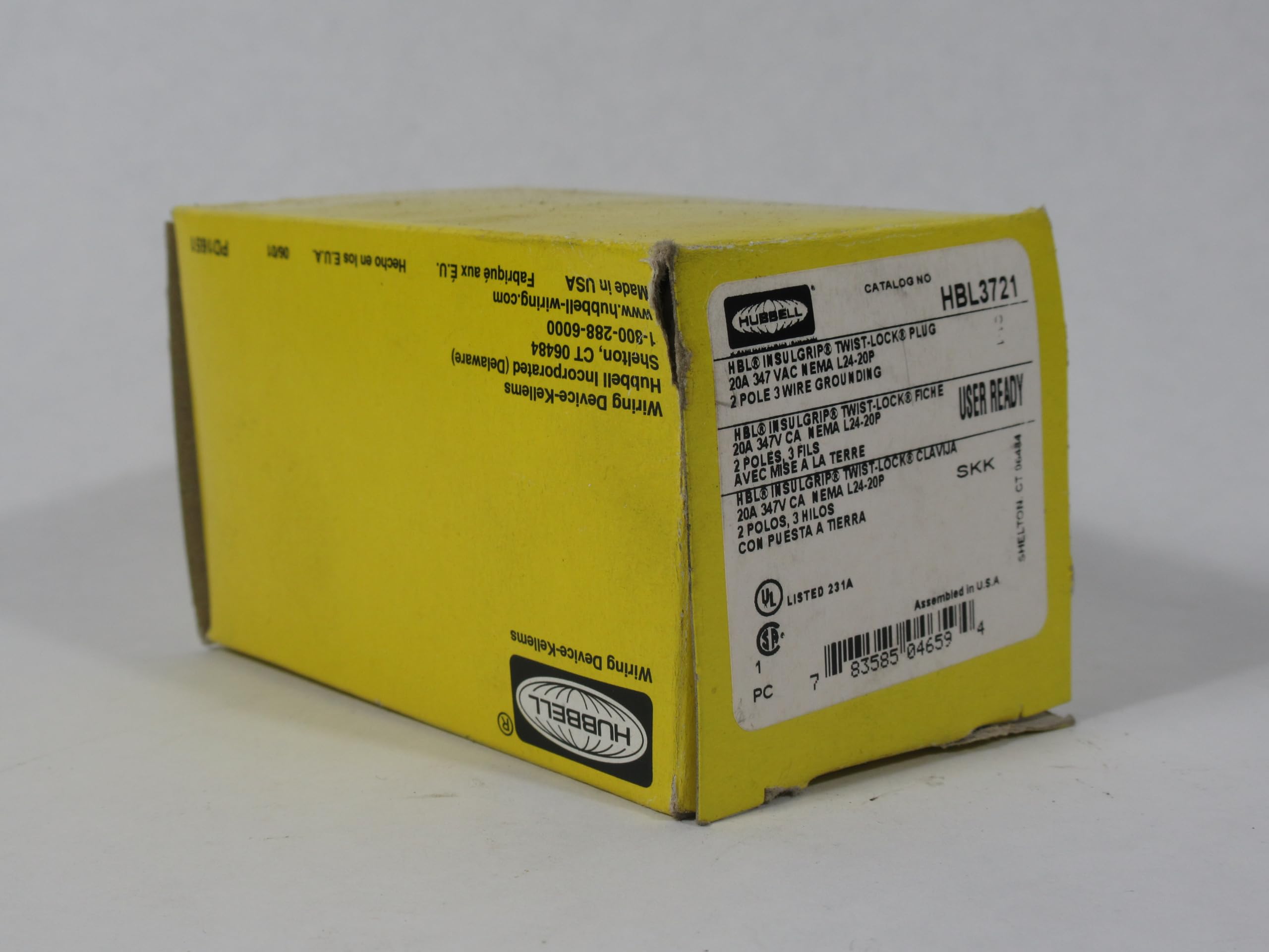 Hubbell HBL3721 Locking Plug, 20 amp, 2 Pole, 3 Wire, 347V, L24-20P ...