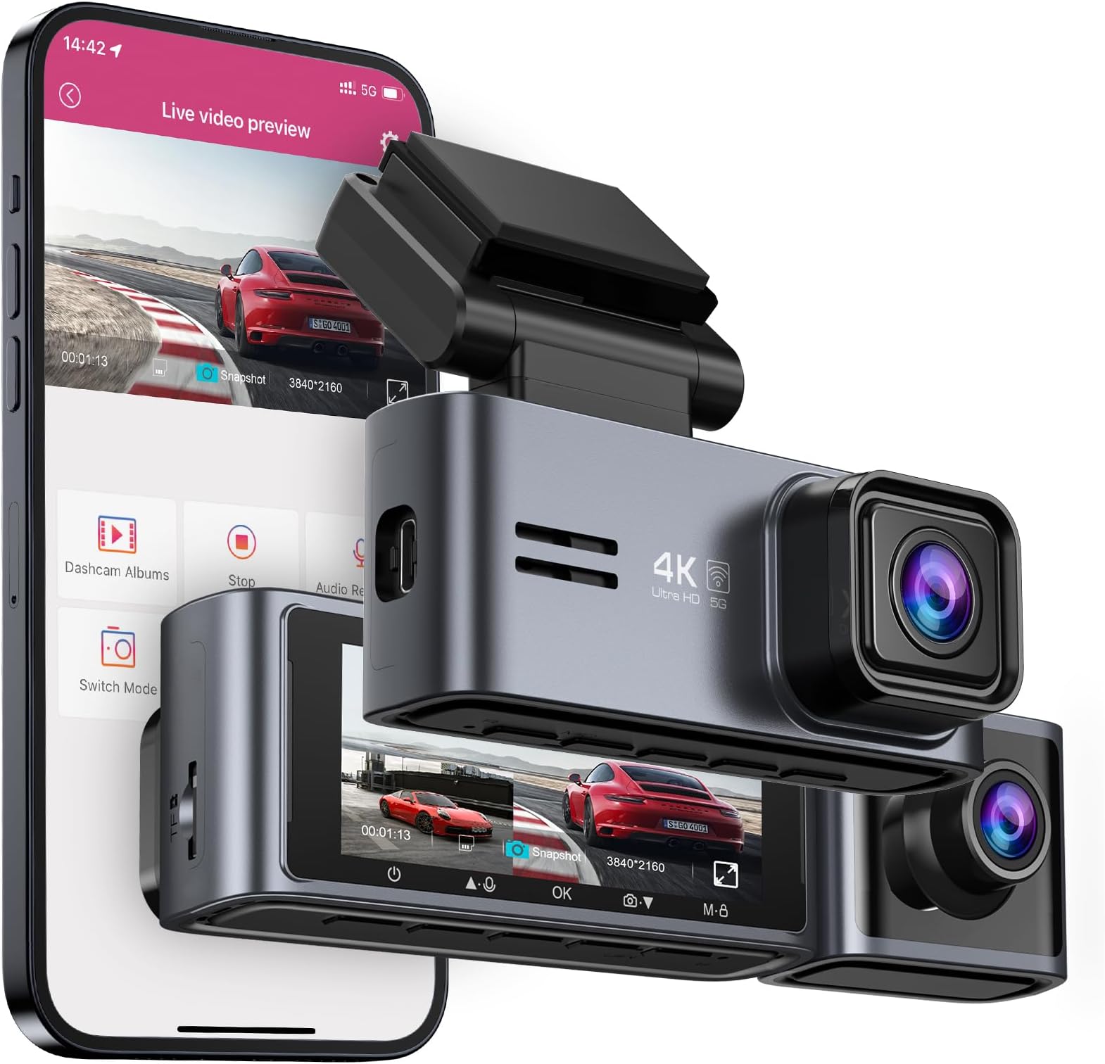 Amazon.com: Miofive Dash Cam Car Front Rear 4K+4K WiFi Bluetooth Dash ...