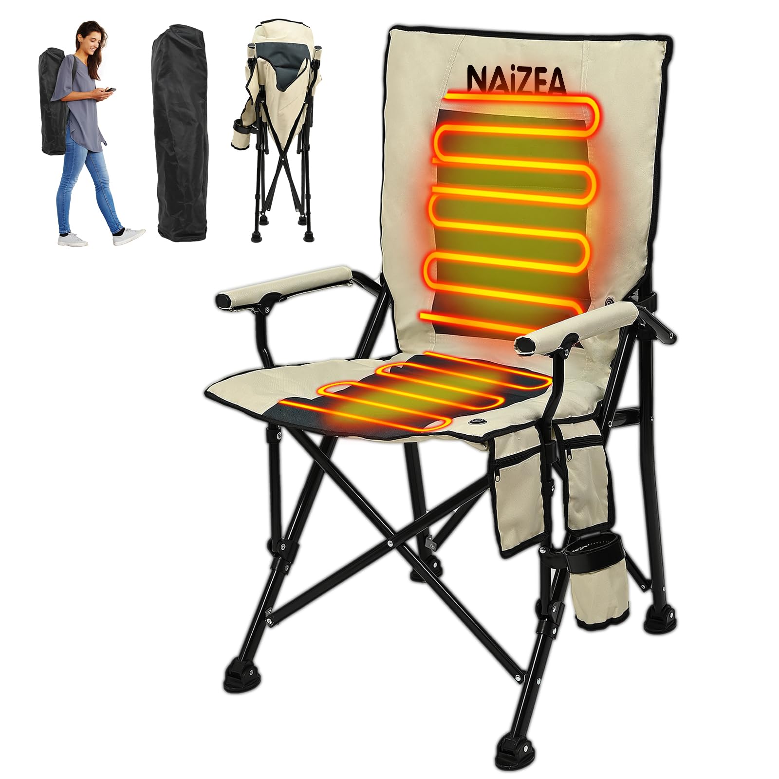 NAIZEA Heated Camping Chair, Oversized Portable Camping Chairs Heated ...