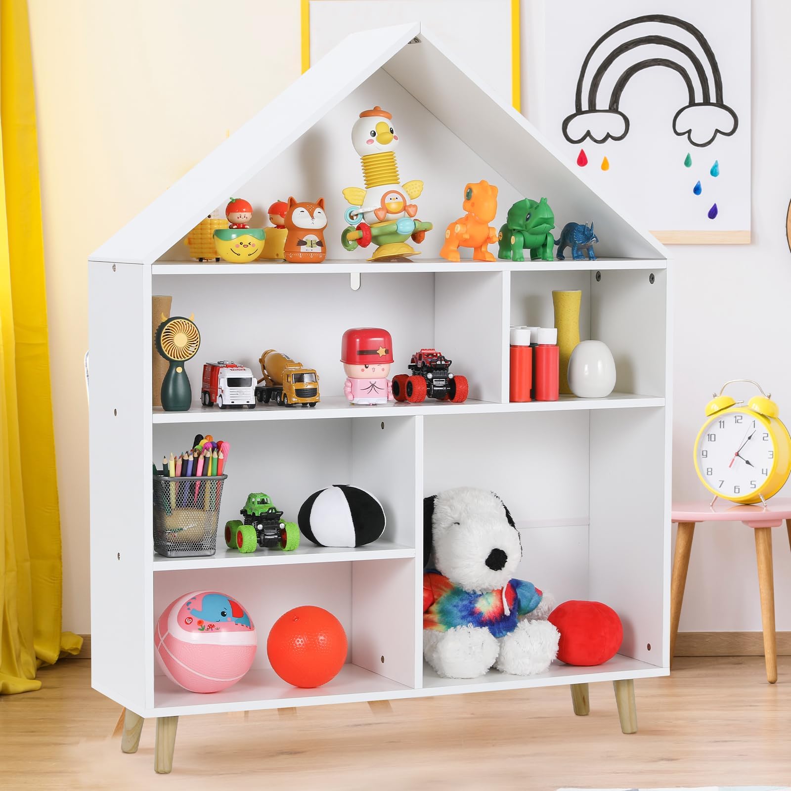 Amazon.com: Arlopu Kids Bookshelf Toy Organizer, Wooden Dollhouse ...