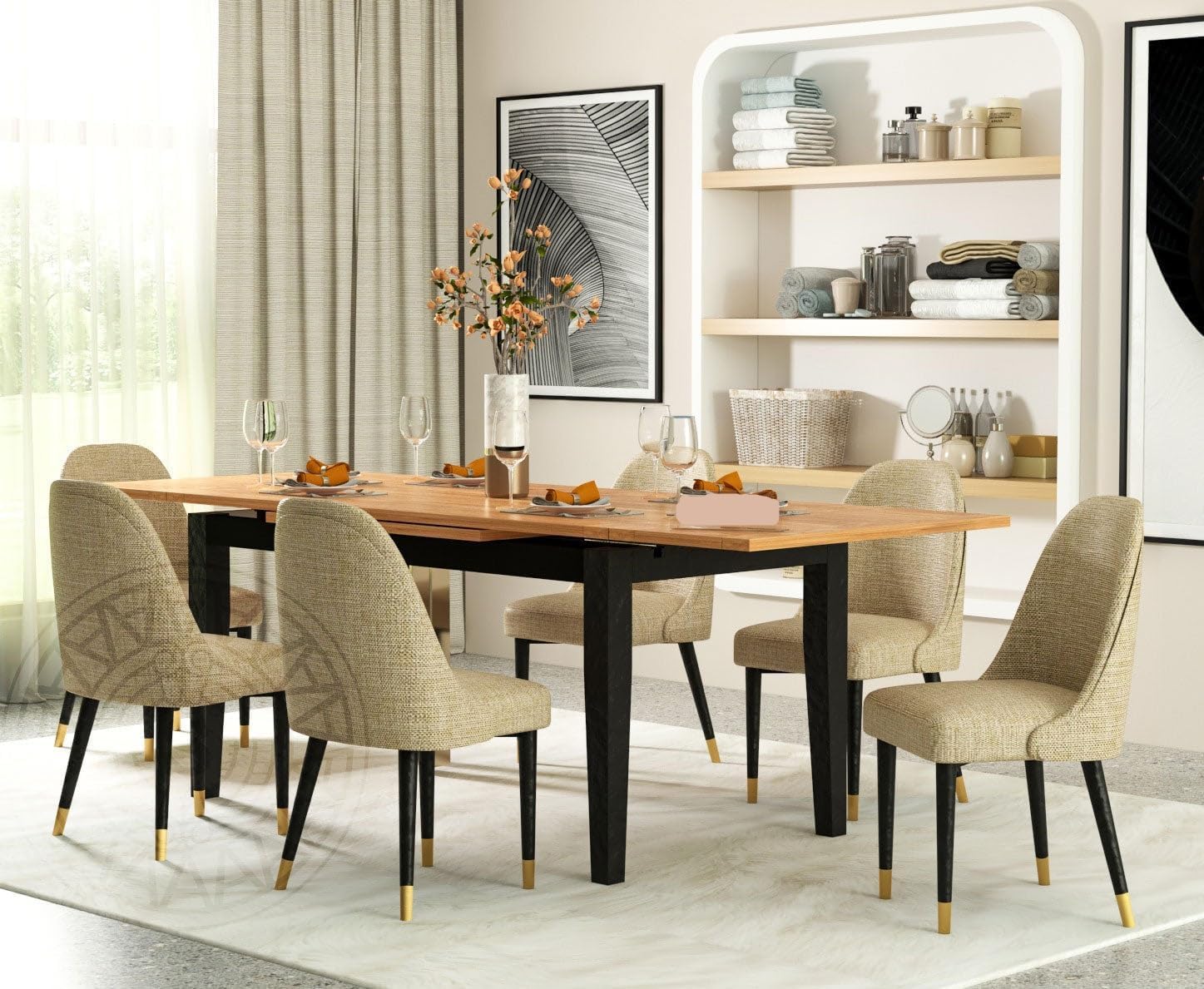 SIYARA DESIGN Solid Wood Dining Table 6 Seater Set | Wooden 6 Seater ...